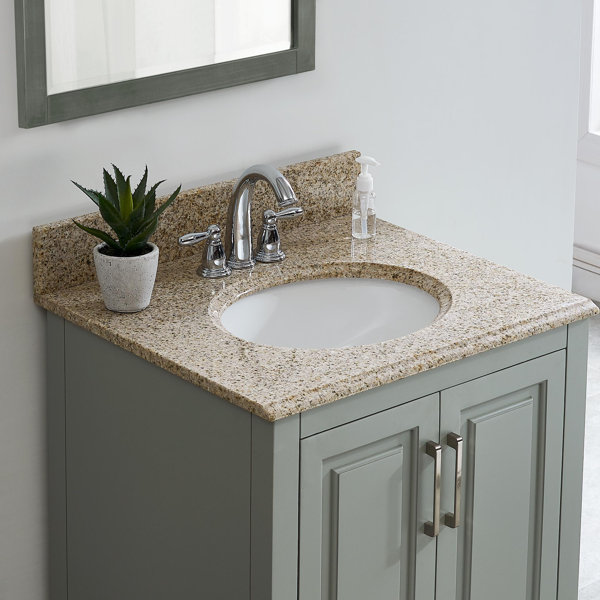 Tile & Top 25'' Granite Single Vanity Top with Sink and 3 Faucet Holes ...