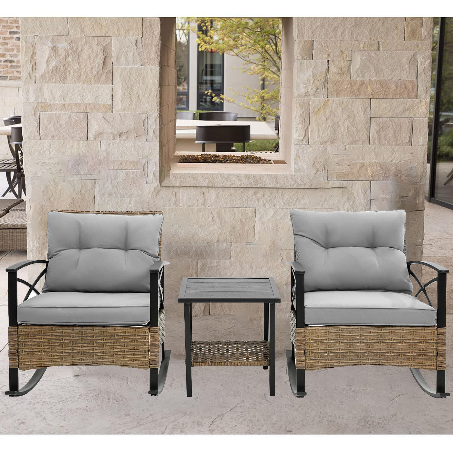 Gracie Oaks Aviyonna 2 - Person Outdoor Seating Group with Cushions ...