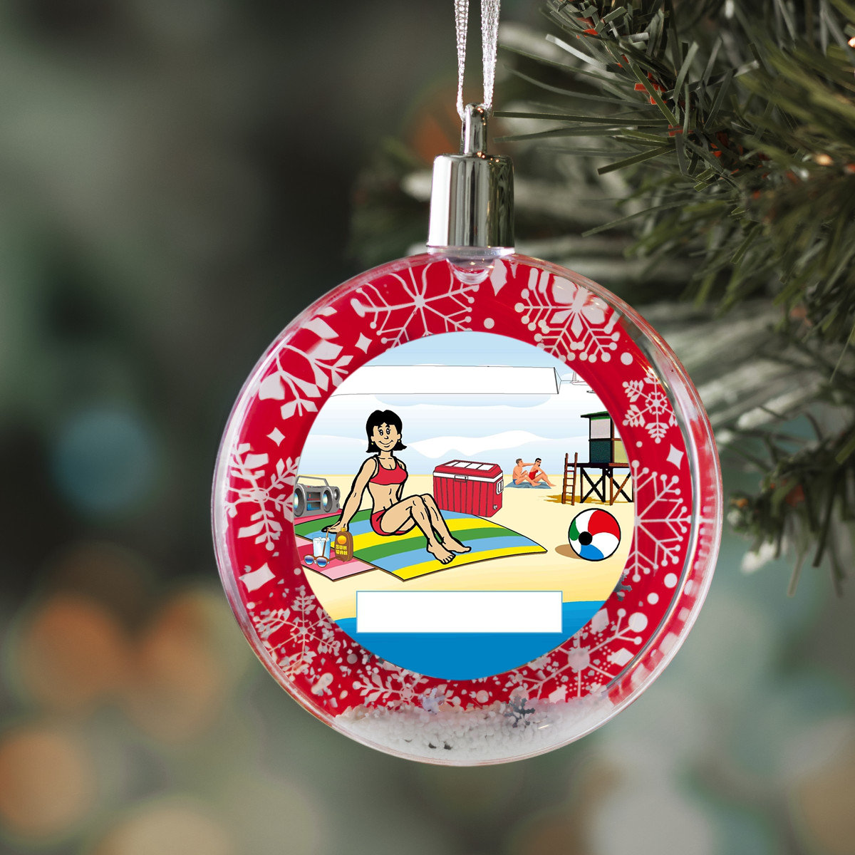 Printed Perfection Personalized Sunbathing Female Christmas Snow Globe ...