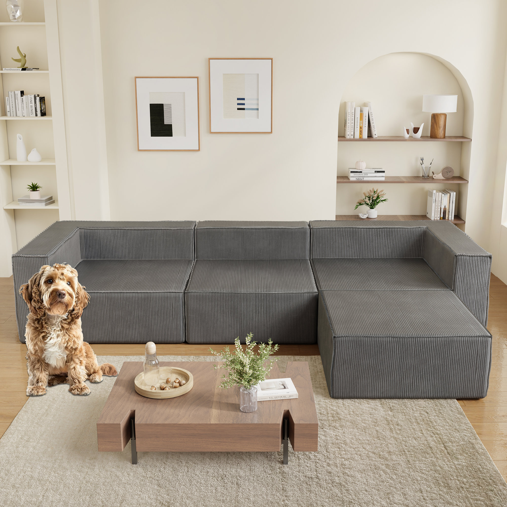 Ivy Bronx 108" Luxury Corduroy Large Compression Module Couch With ...