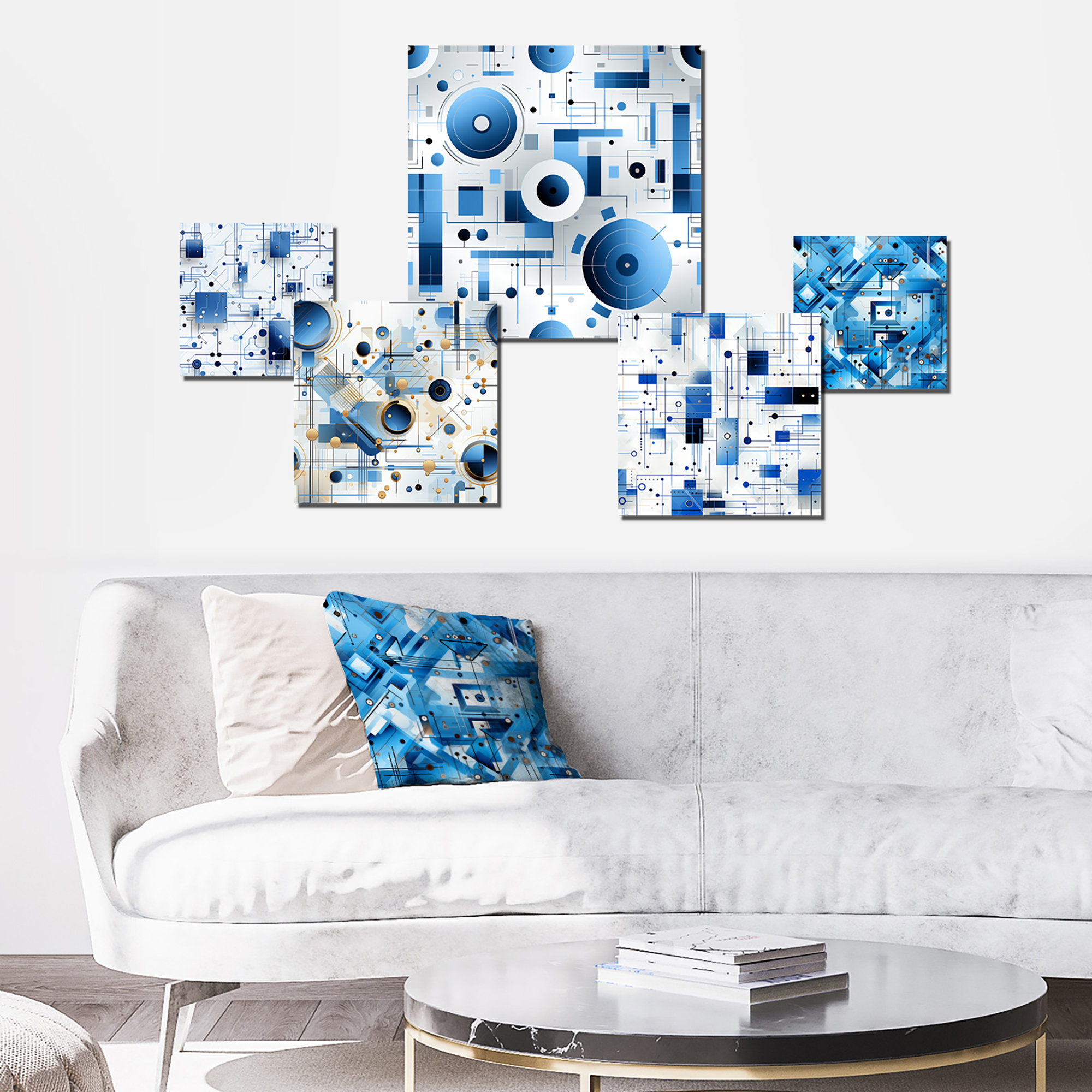Design Art Industrial Blue Matrix Geometric Pattern - Geometric Wall ...
