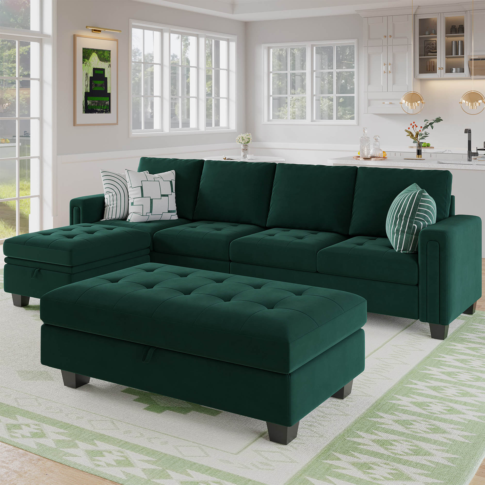 Everly Quinn Adaam Velvet Upholstered Modular Sectional Sofa with ...