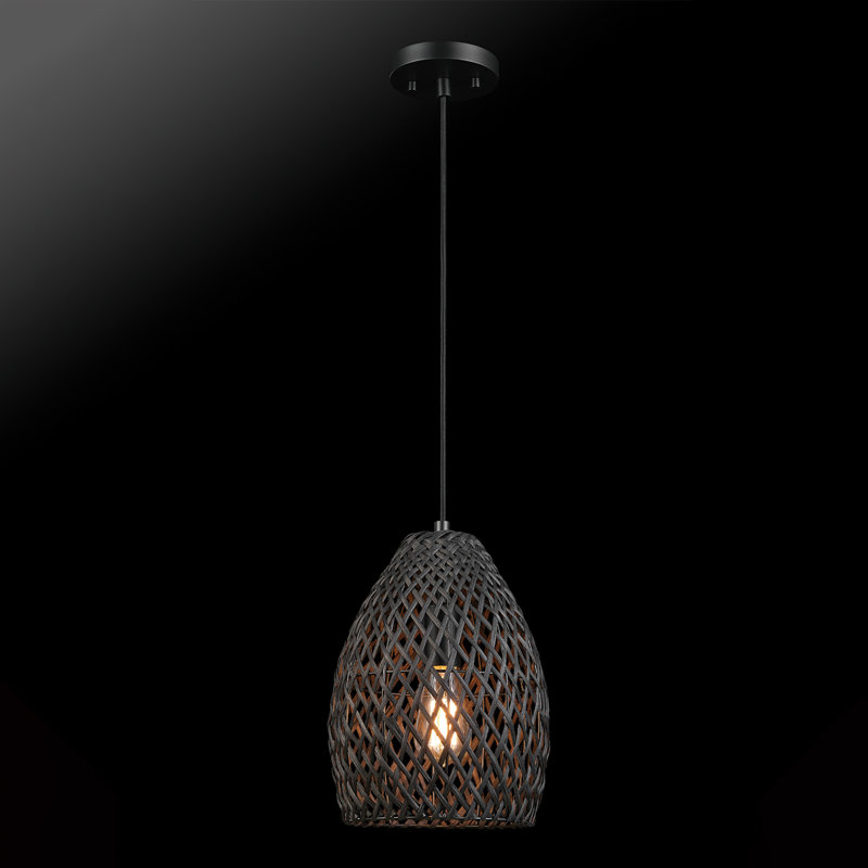 Globe Electric Company 1-Light Matte Black Pendant Lighting with Twine ...