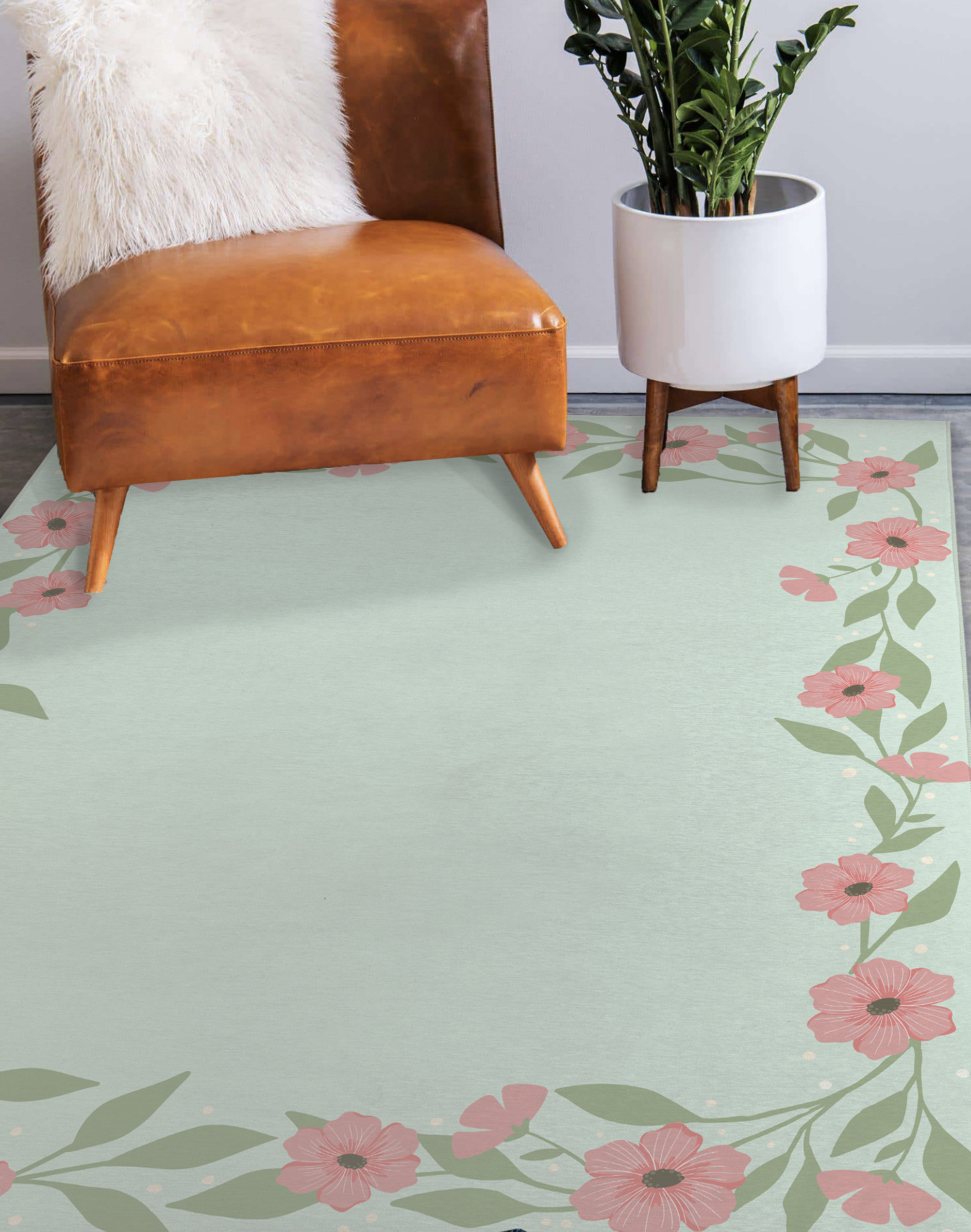Red Barrel Studio® Floral Machine Woven Polyester Area Rug in Mint/Pink ...