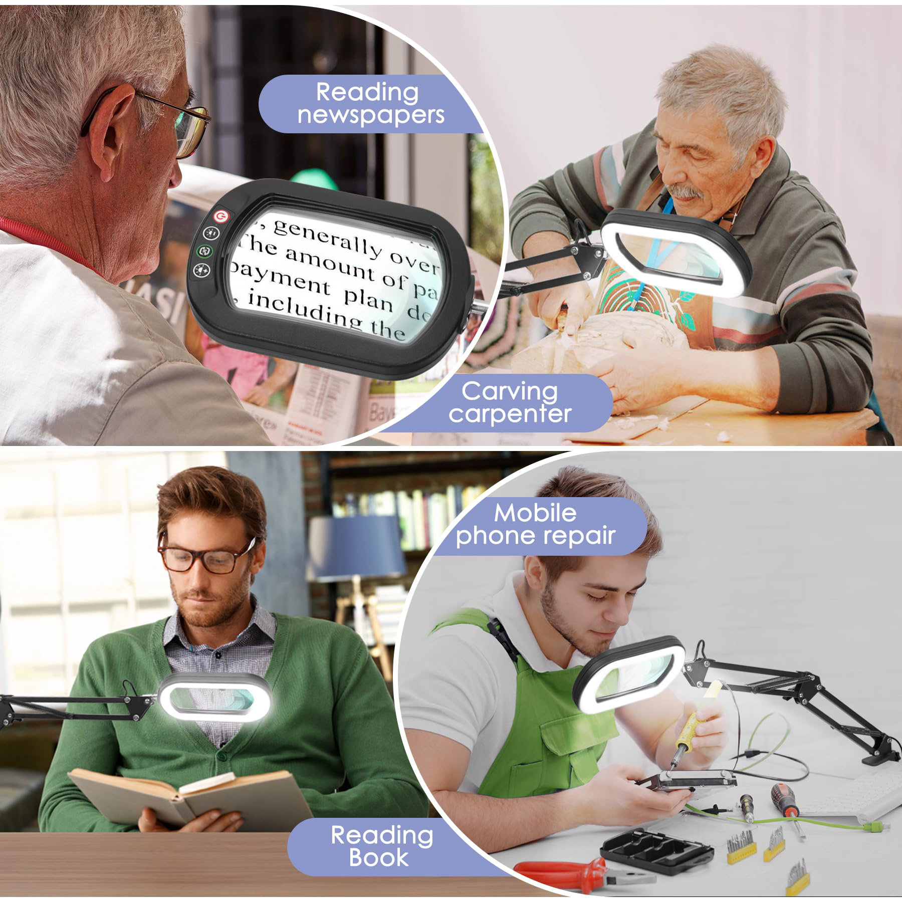 Ivy Bronx 10X Square Magnifying Glass With Light And Stand, Real Glass ...