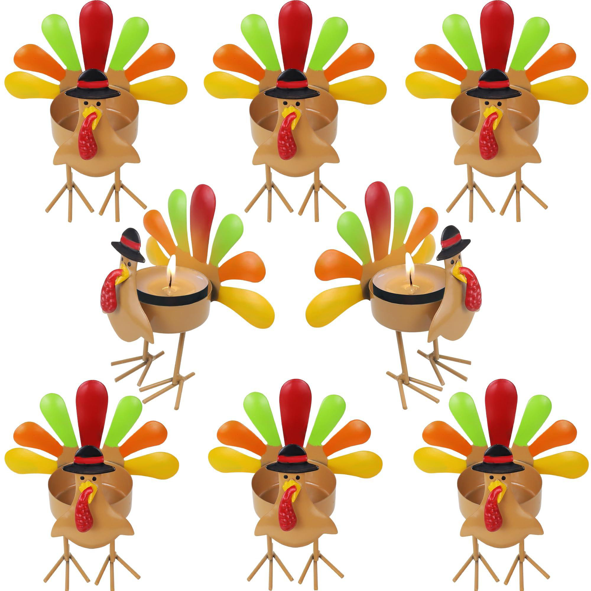The Holiday Aisle® 8-Pack Thanksgiving Metal Turkey Tea Light Candle ...