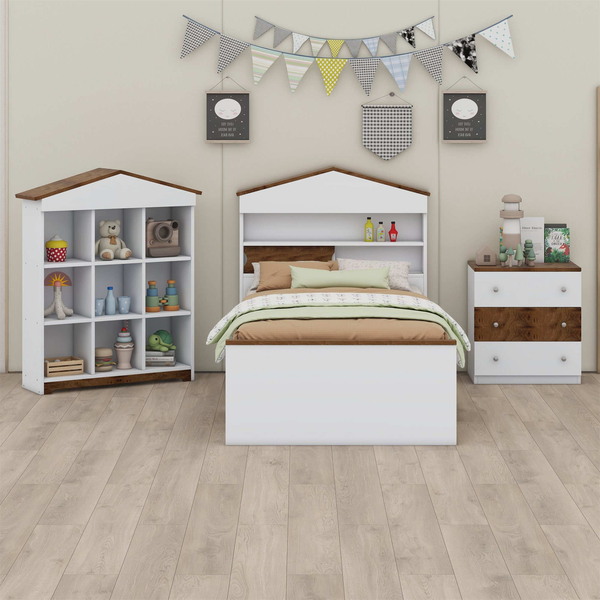 Harper Orchard House-Shaped Wooden Bed With Storage Drawers, Nightstand ...