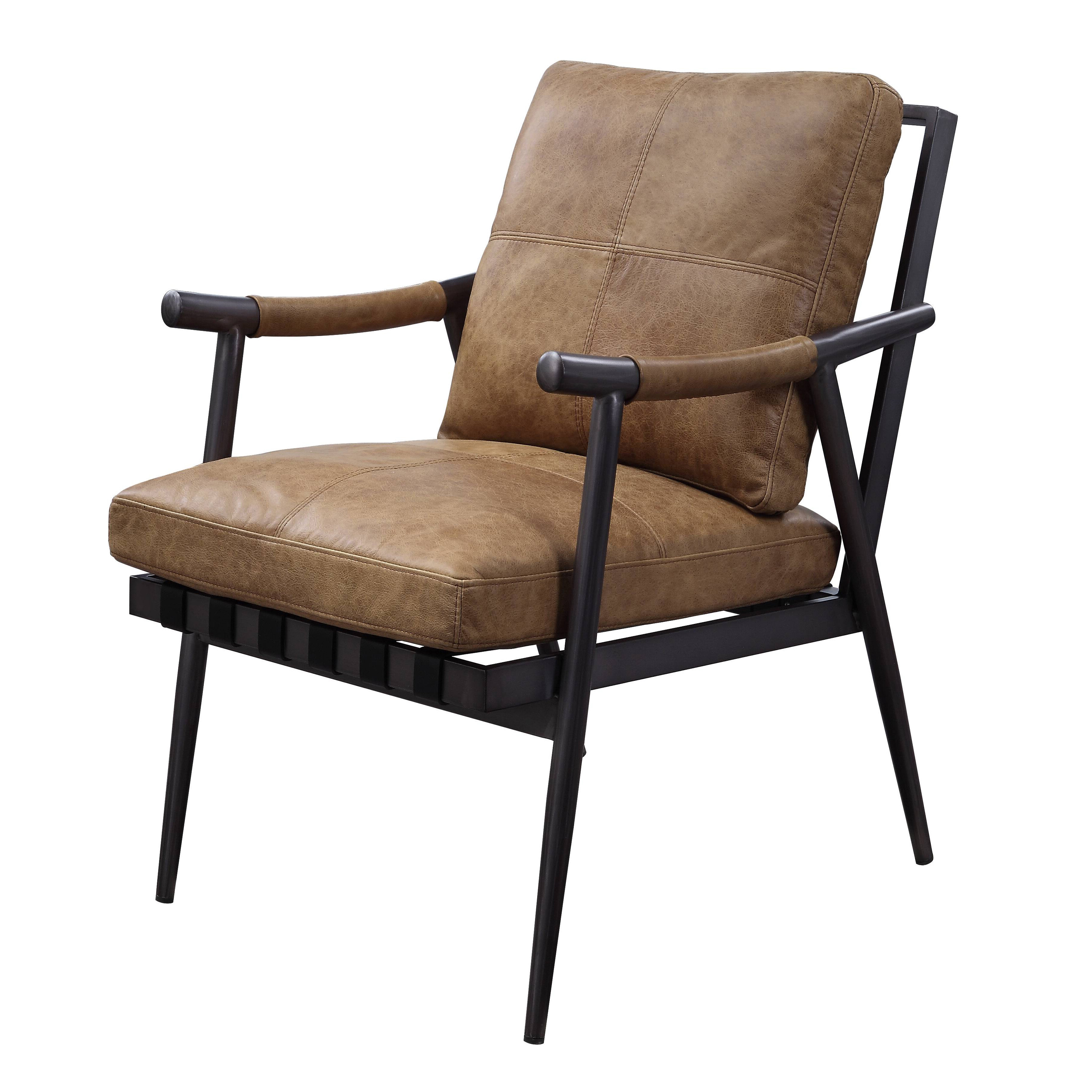 17 Stories Accent Chair, Berham Chestnut Top Grain Leather & Matt Iron ...