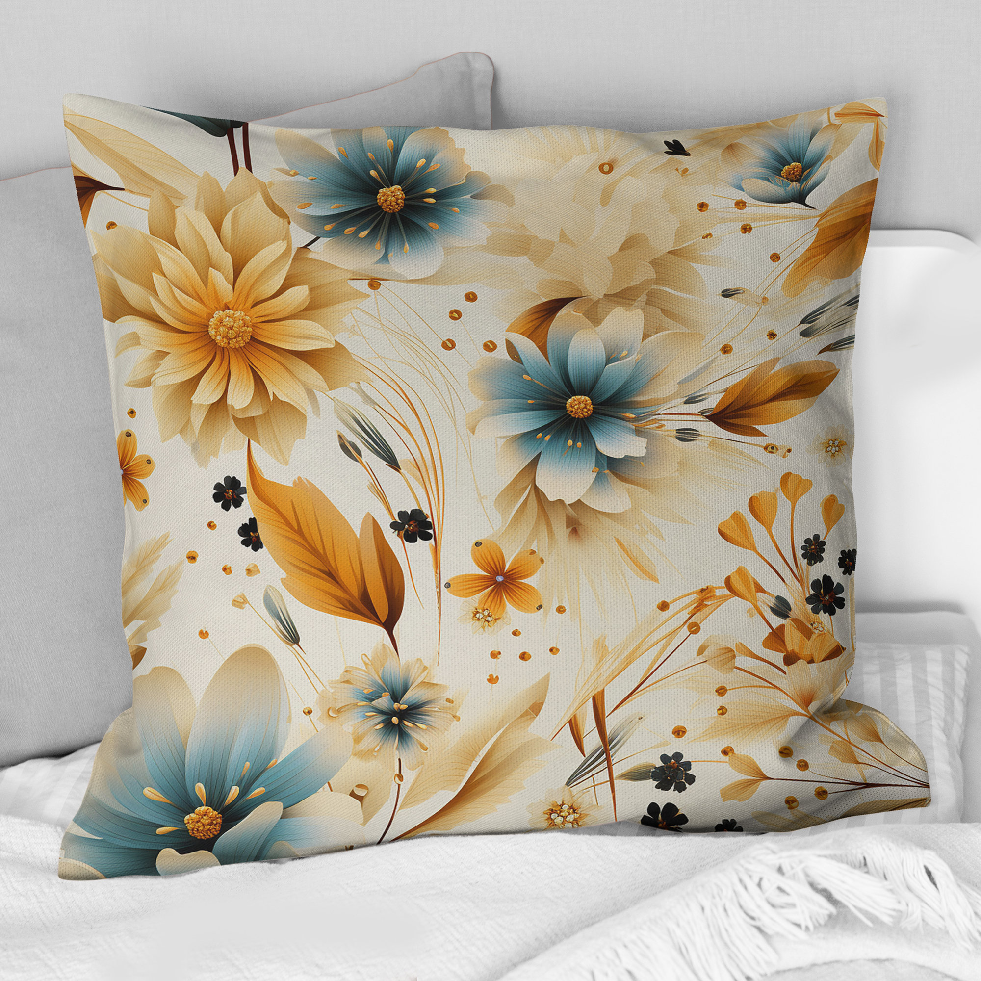 Design Art Earthy Elegance Boho Pattern - Floral Printed Throw Pillow ...
