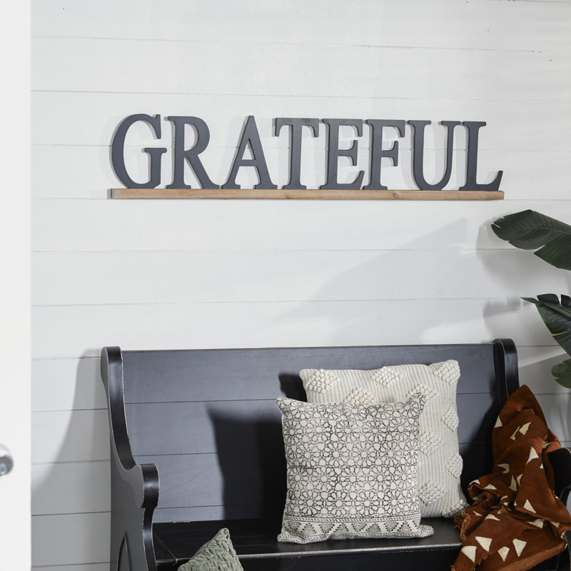 Gracie Oaks Wood Grateful Sign Black Wall Decor | Wayfair