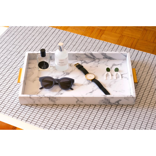 Mercer41 Faux Marble Multi Purpose Tray with Gold-Style Handle - Vanity ...