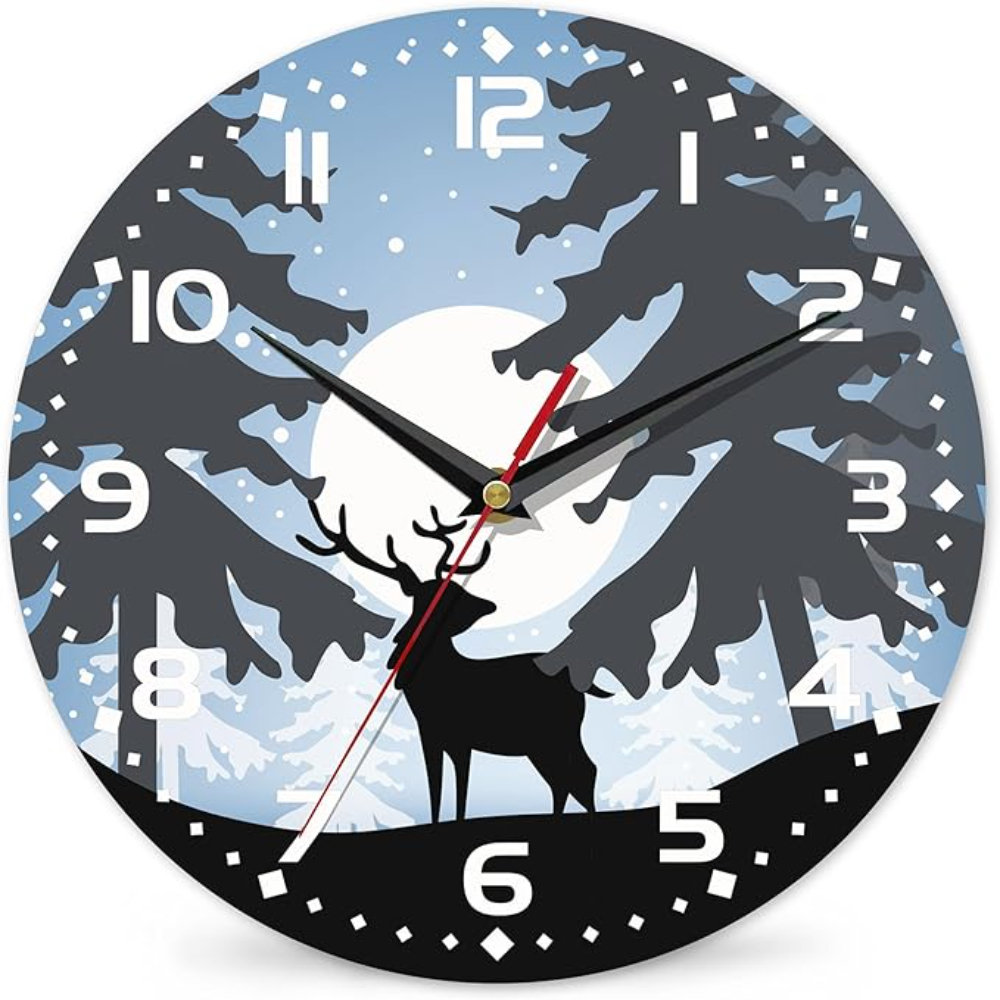 Dovecove Moonlight Elk Deer Wall Clock, Contemporary Home Decor Easy To ...