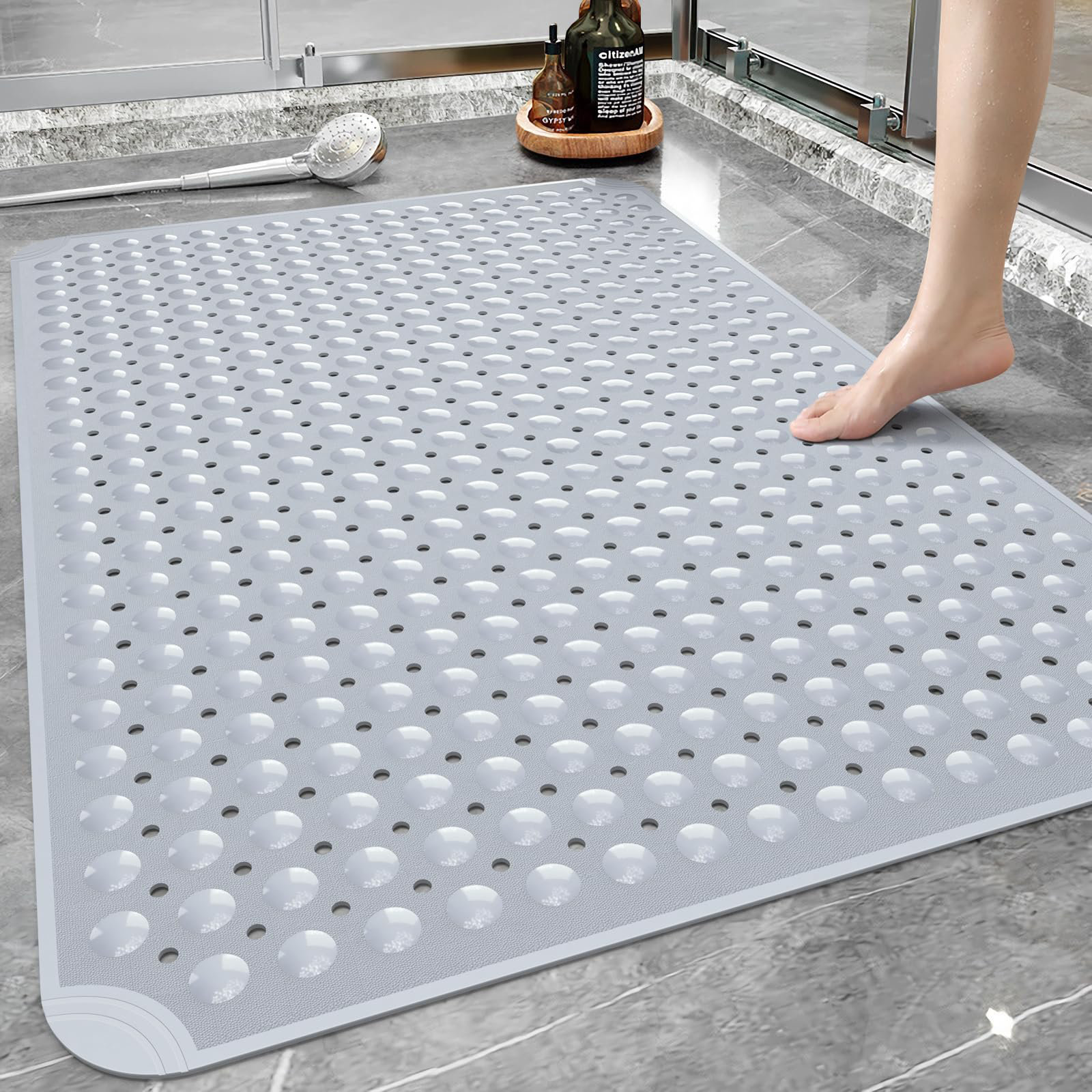 Symple Stuff TPE Anti Slip Stand Up Shower Mat With Drain Holes And ...