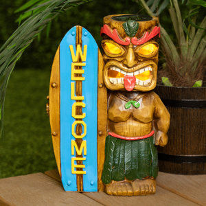 Trinx 12"H Solar-Powered Tiki Statue with LED Lights | Wayfair