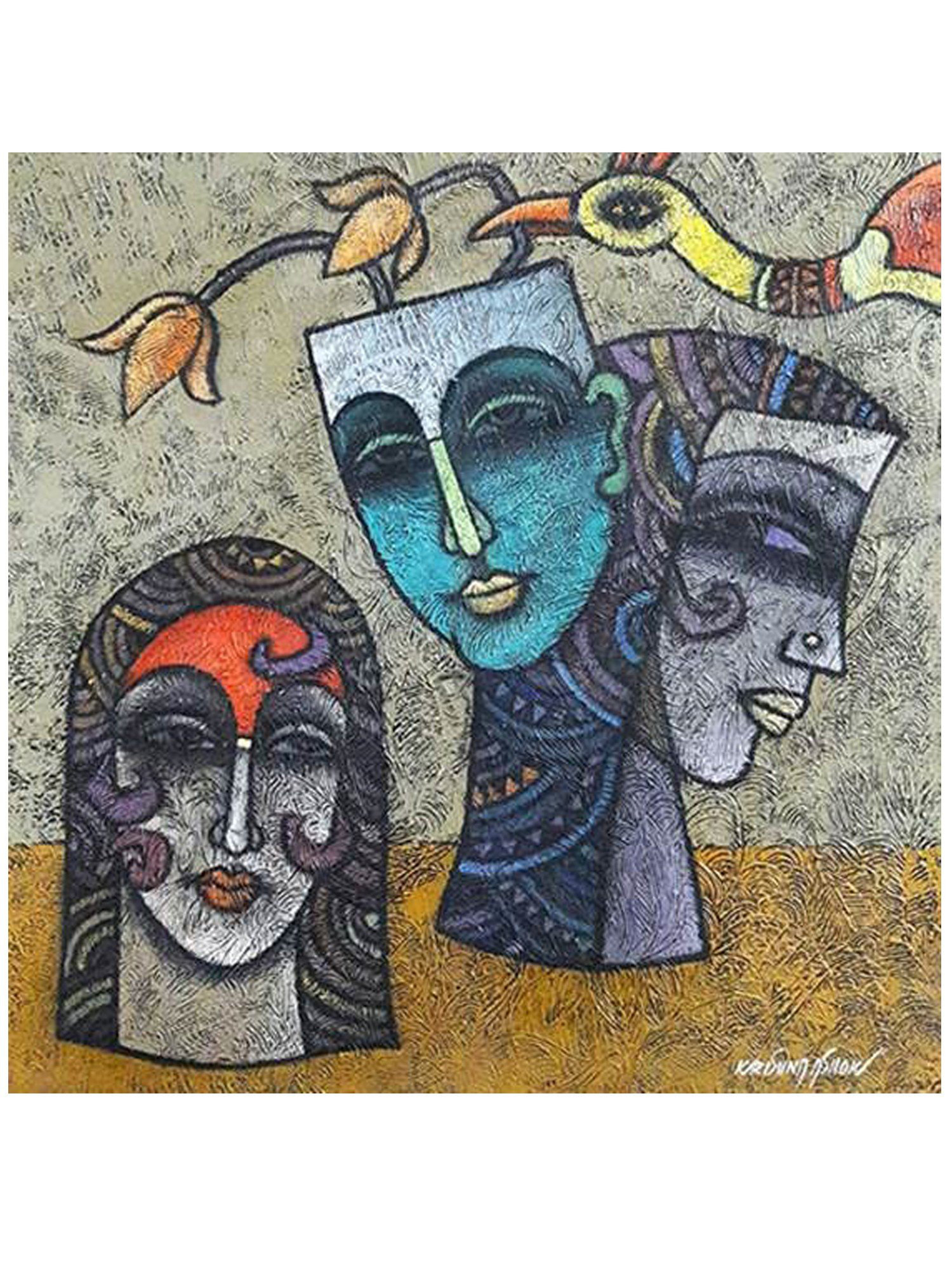 Exotic India Love Triangle | Mix Media On Canvas | Painting By Krishna ...