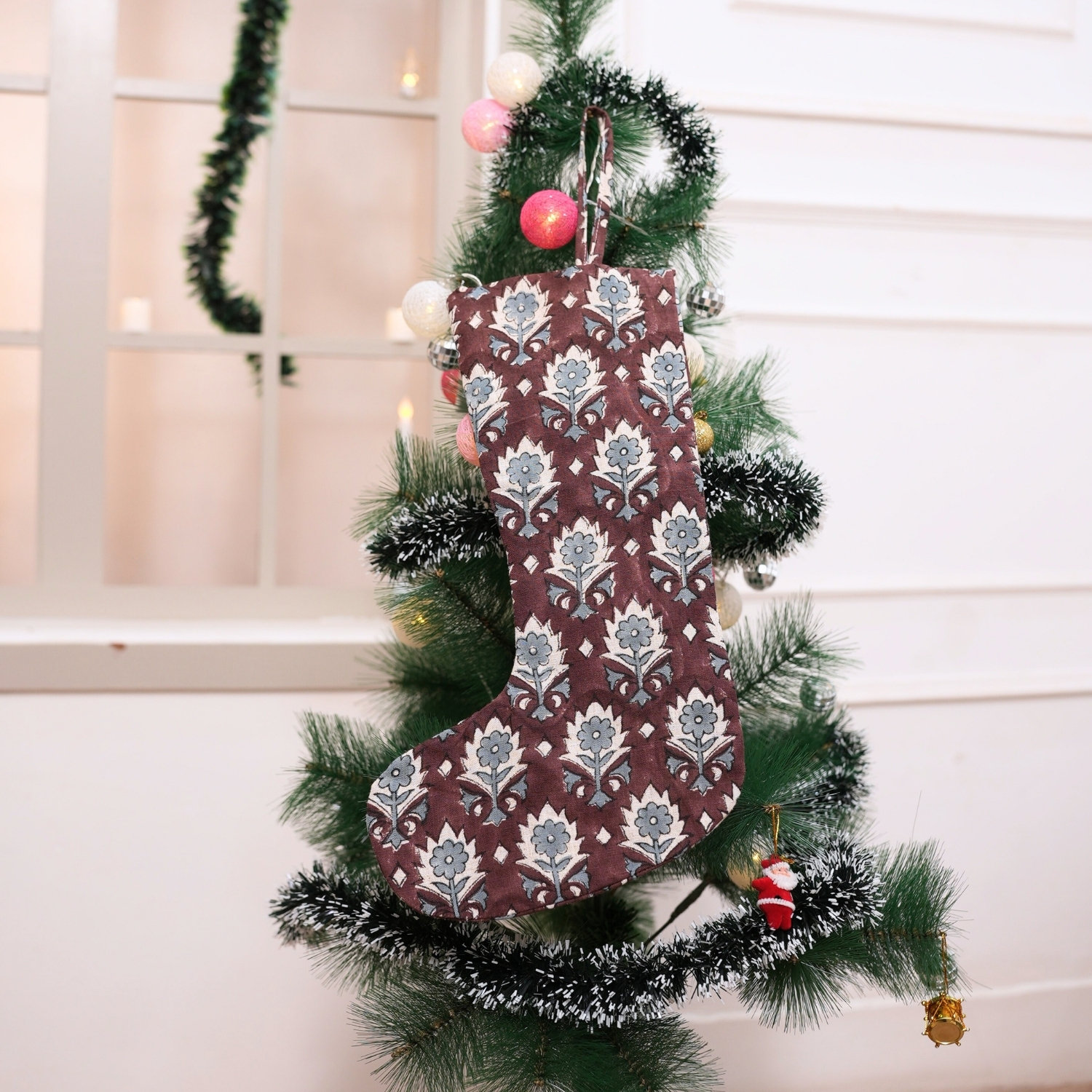 The Holiday Aisle® Elegant Hand Block Print Christmas Stocking Linen ...