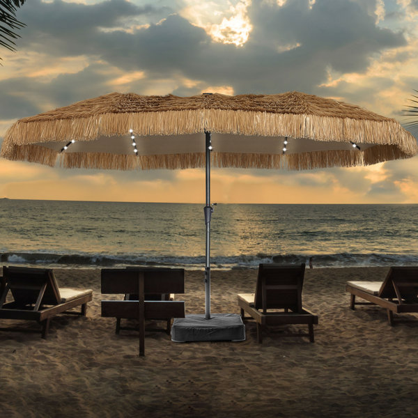 Arlmont & Co. 15FT Thatch Umbrella Tiki Bench umbrella With Base&Solar ...