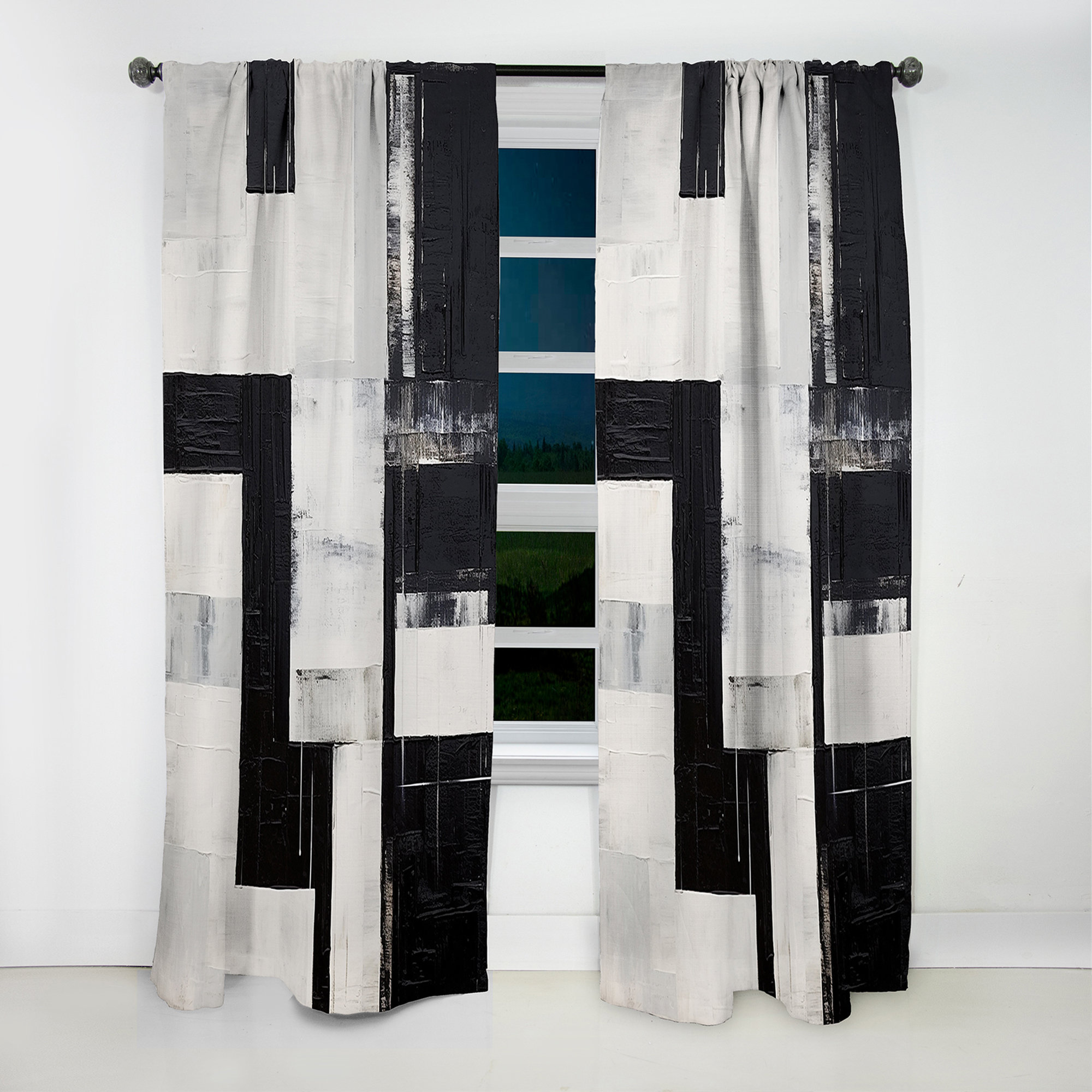 Hokku Designs Abstract Ebony Echoes - Abstract Shapes Curtain ...