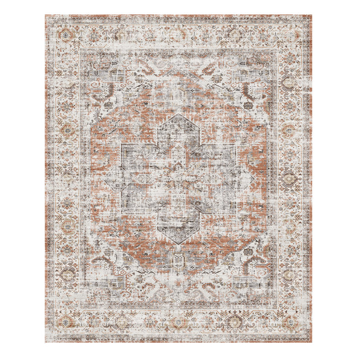 Bungalow Rose Oriental Machine Washable Orange Non-Slip Area Rug ...