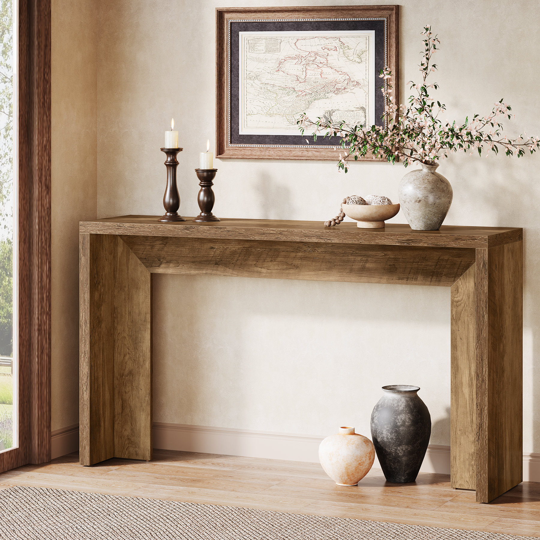 Millwood Pines 55" Farmhouse Console Table, Narrow Wooden Sofa Table ...