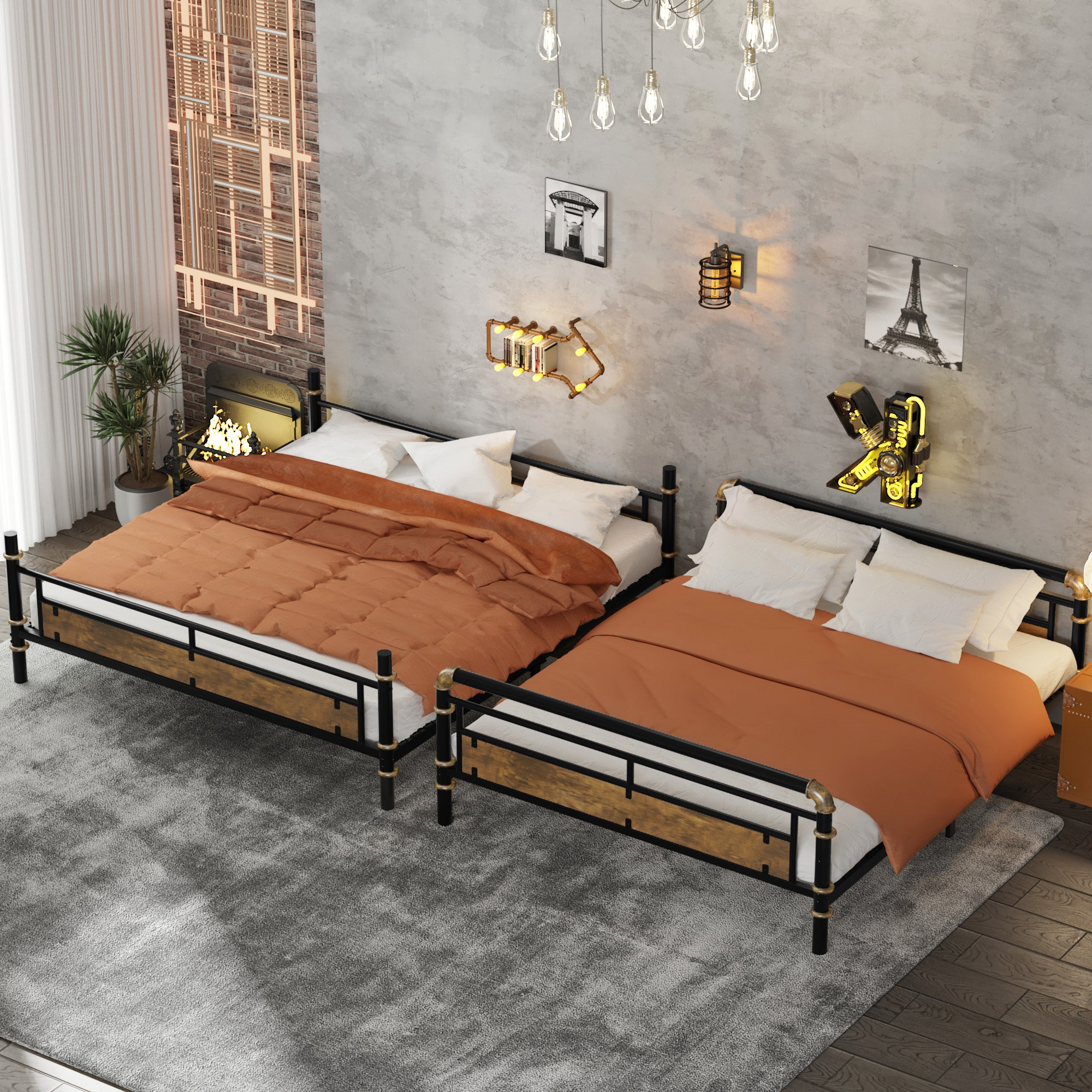 Mason & Marbles Full XL over Queen Metal Bunk Bed with Detachable Frame ...