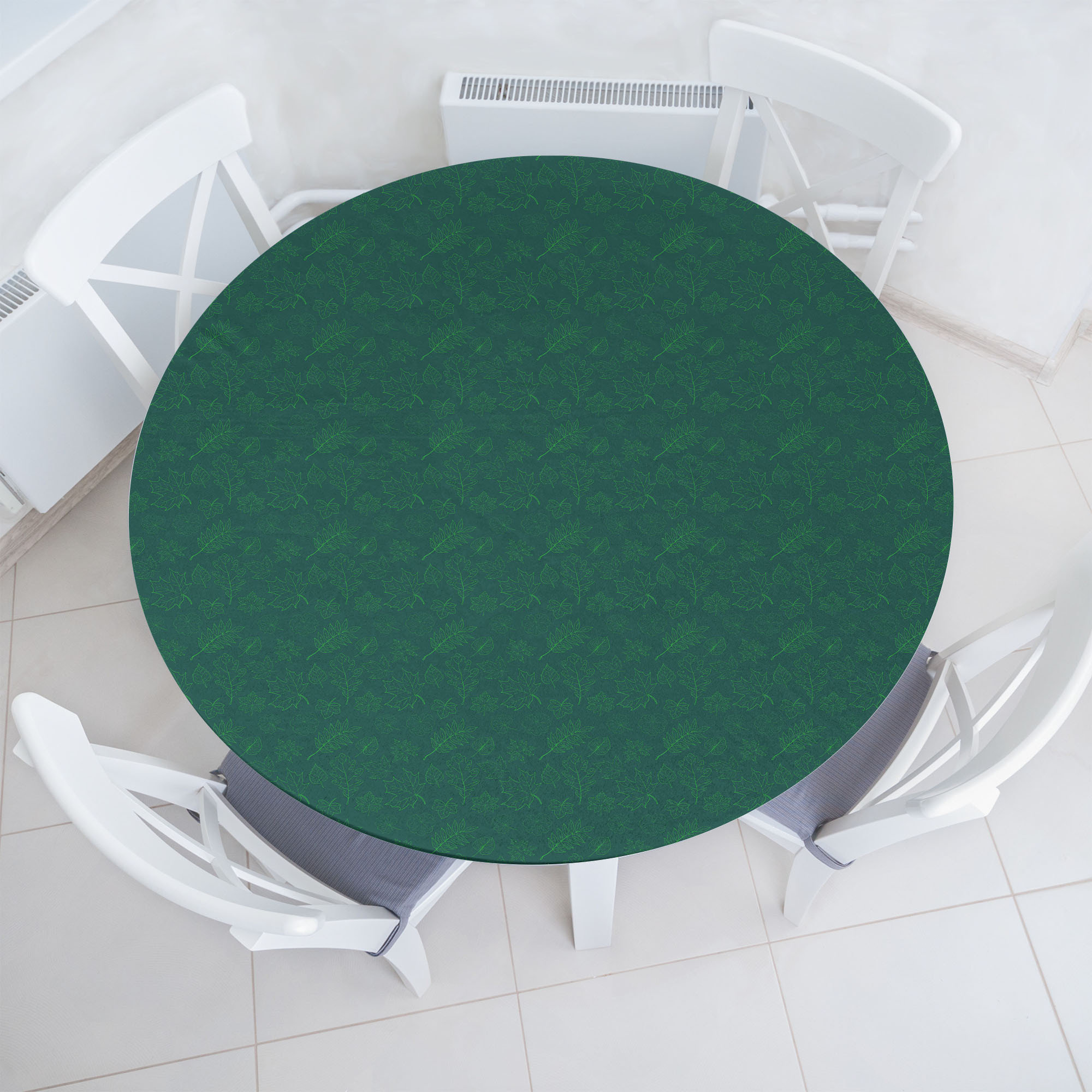 Ebern Designs Botany Fitted Round Tablecloth Dark Teal Laurel Green ...
