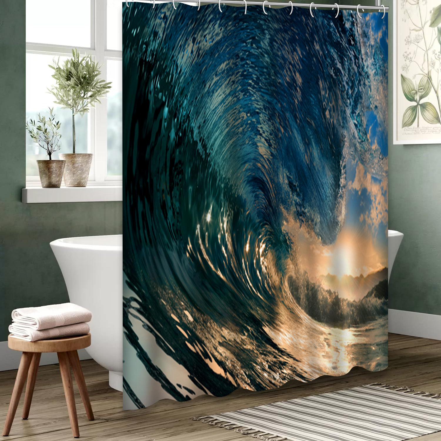 East Urban Home Ocean Wave Sunset Surf Hawaii Sea Surfer Shower Curtain ...