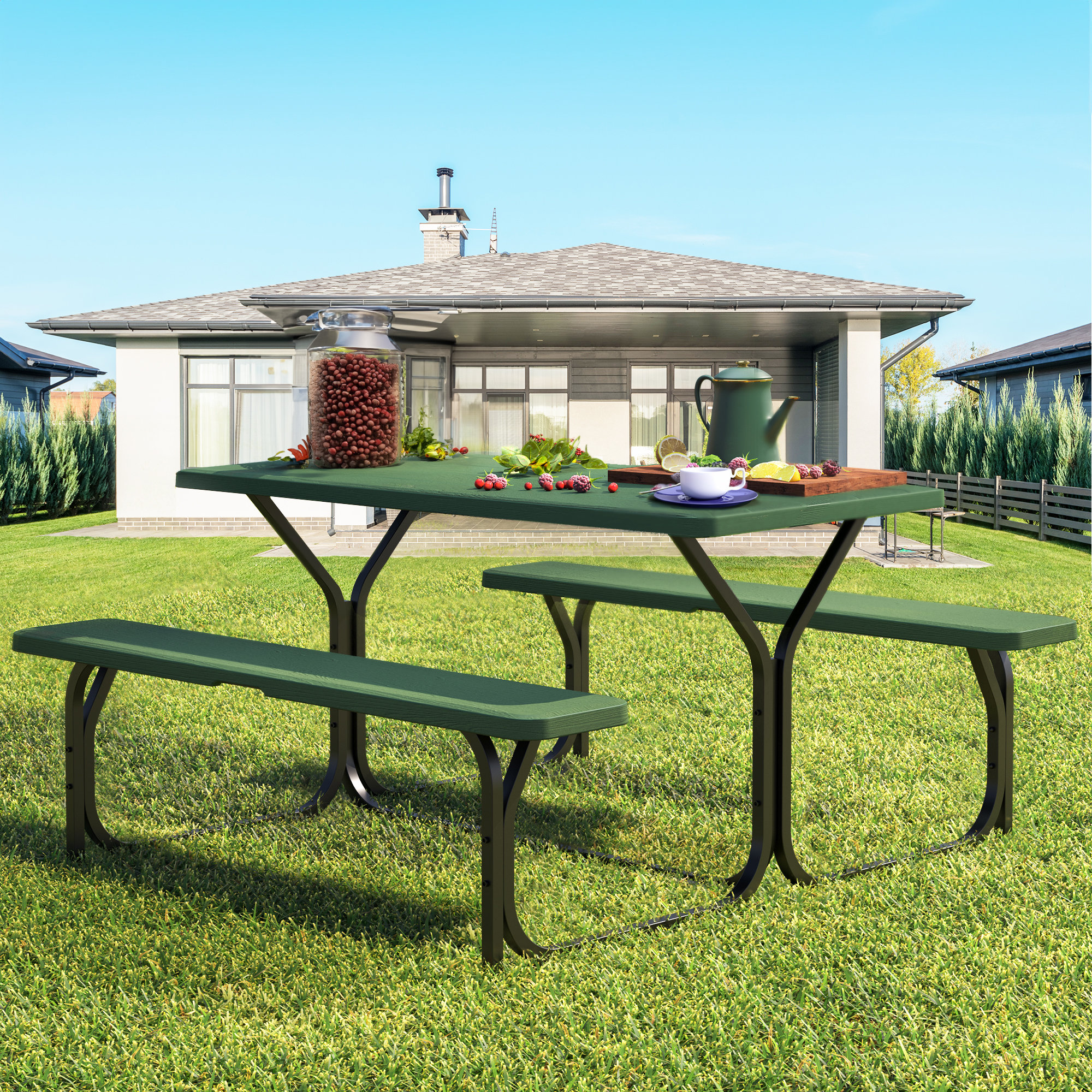 Wade Logan Bohall Rectangular 4 - Person 71" Long Picnic Table | Wayfair