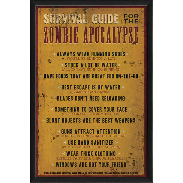 The Artwork Factory Zombie Apocalypse Survival Guide Framed Textual Art ...