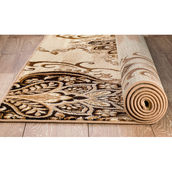 Charlton Home® Runner Ertem Damask Power Loom Dark Brown/Cream/Tan ...