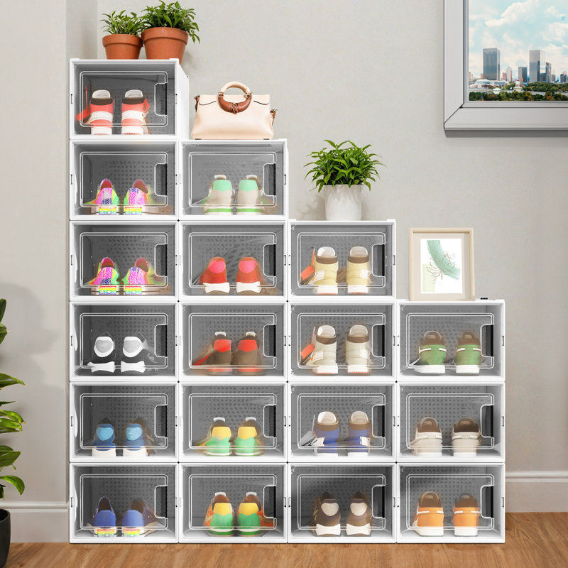 Rebrilliant 18 Pair Stackable Shoe Storage Box | Wayfair
