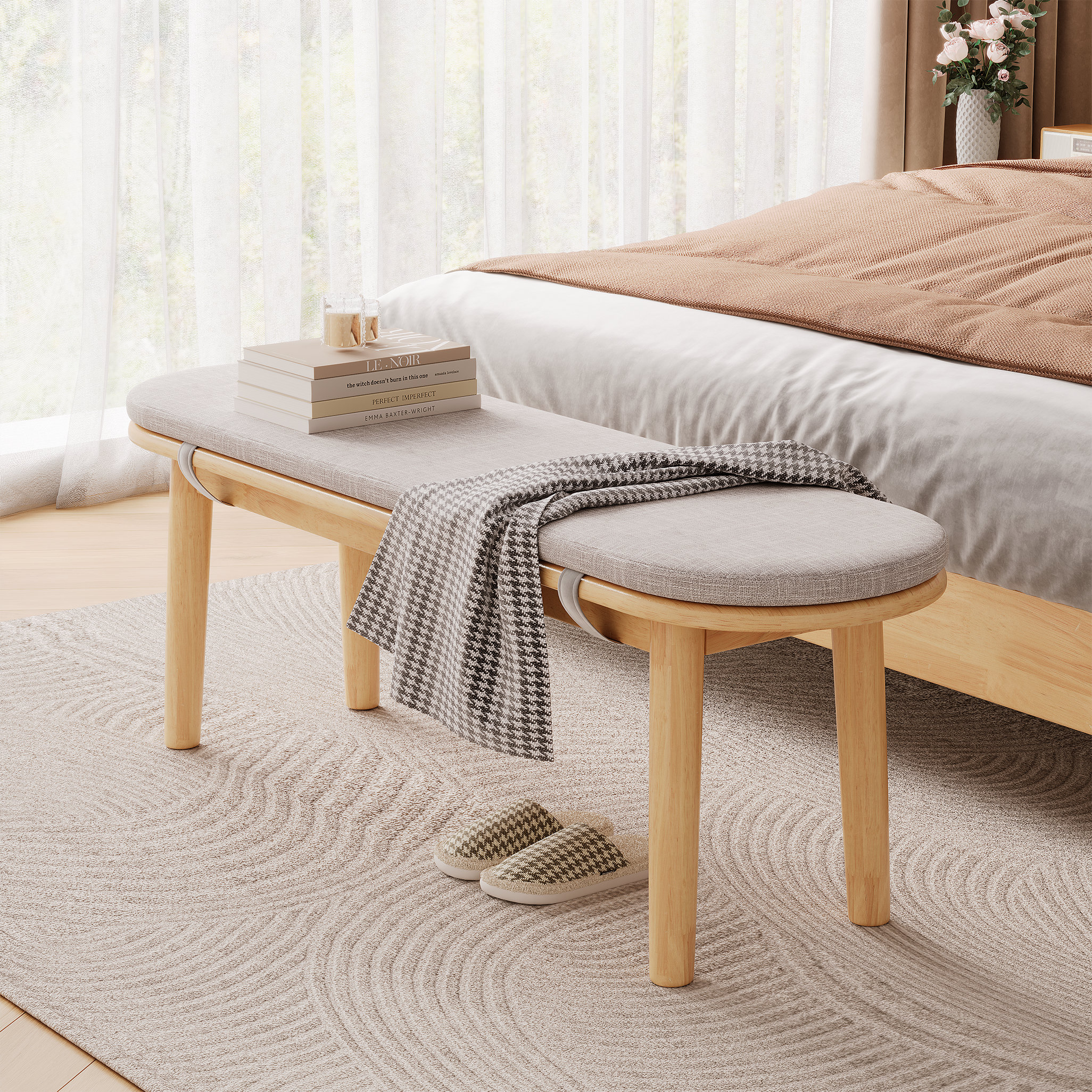 George Oliver Wood Upholstered Bench Dining Bench End of Bed Bench ...