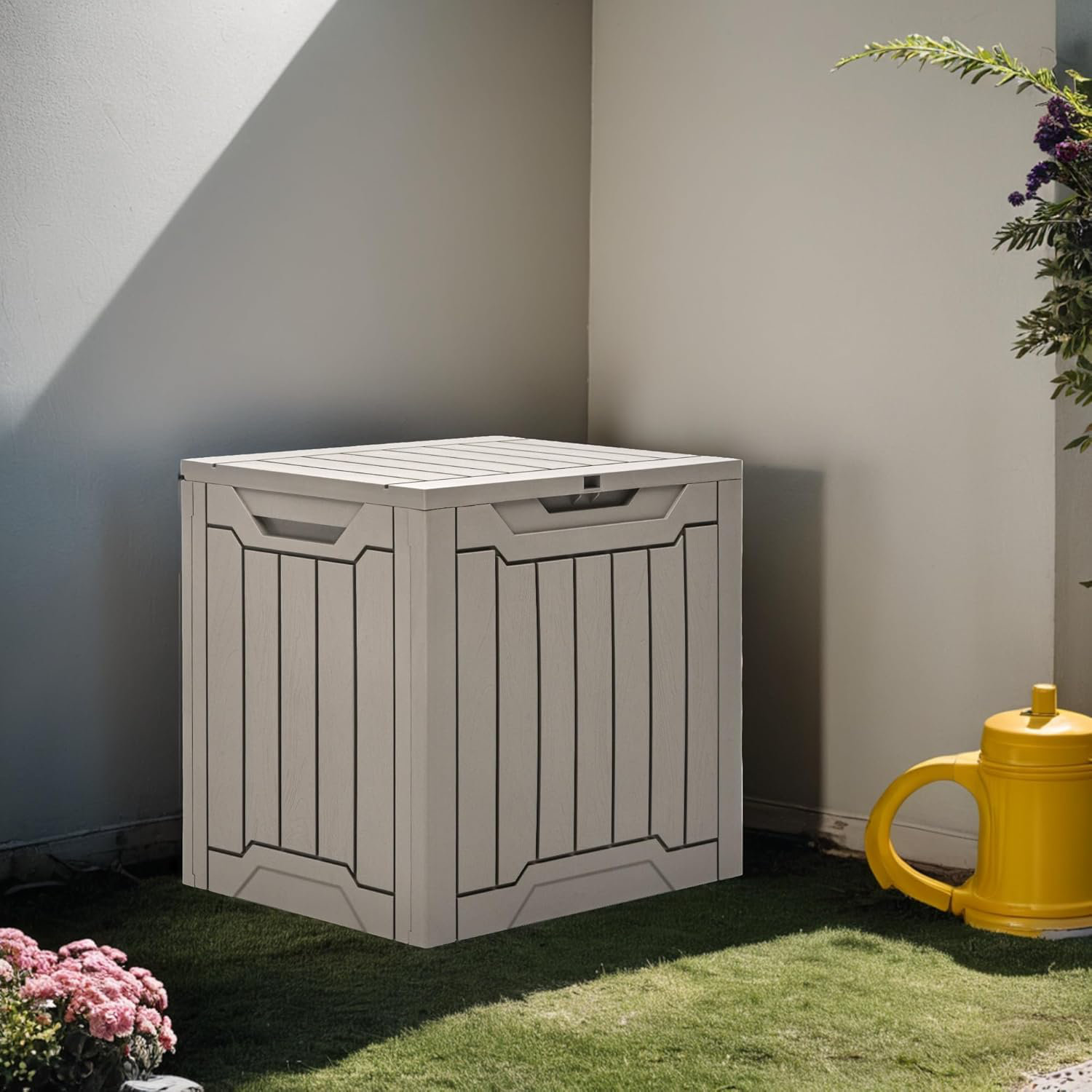 Beniar Outdoor Resin Storage Box 31 Gal, Water-Resistant Patio Deck Box ...