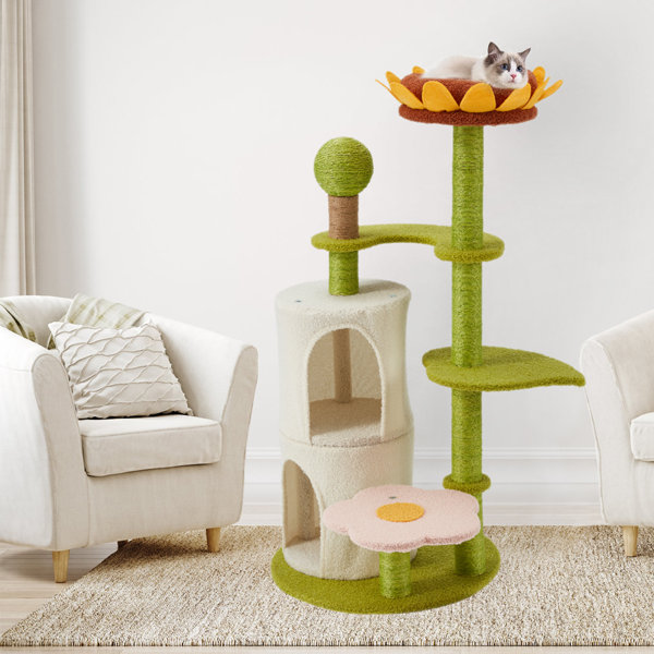 EROMMY 44" Sunflower Cat Tree, Multi-functional Cozy Cat Tower, Cat ...