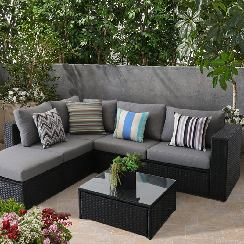 Latitude Run® Chawna 4 Piece Sectional Seating Group with Cushions ...