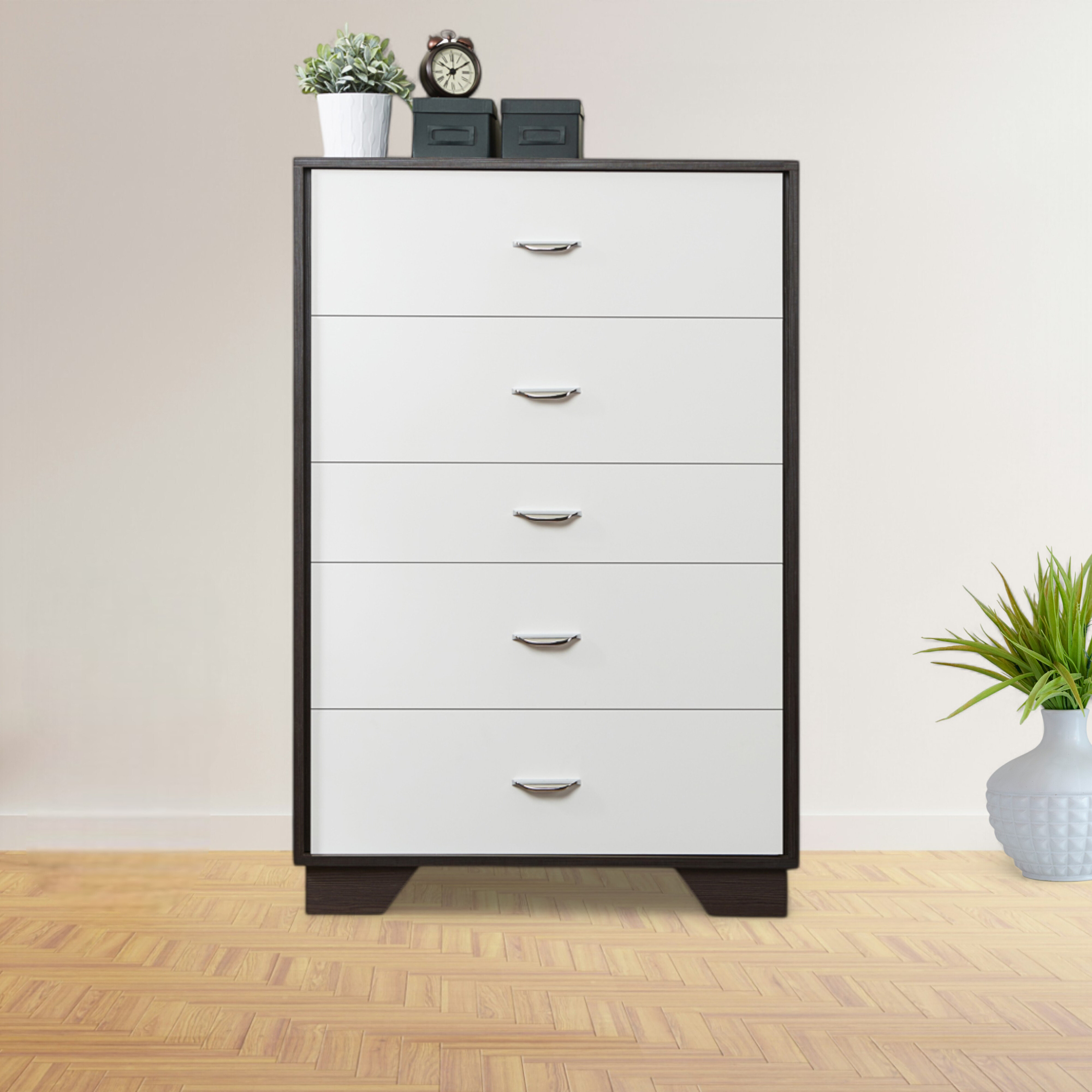 Ebern Designs Birdie White & Espresso Chest | Wayfair