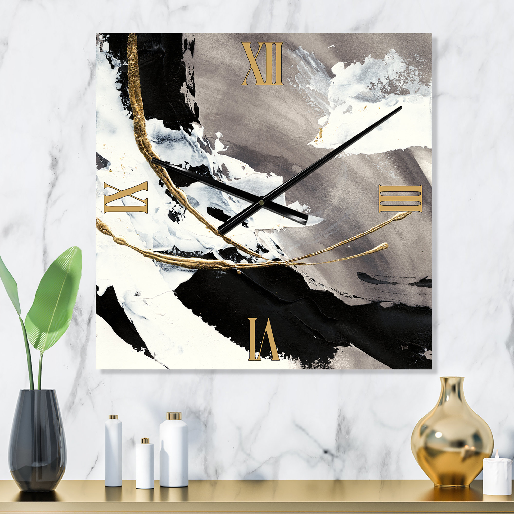 East Urban Home Glam Painted Arcs II - Modern Wall Clock | Wayfair