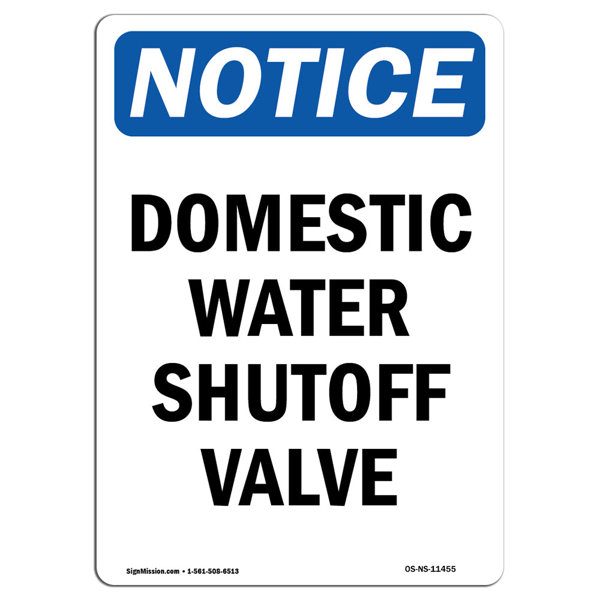 SignMission Notice - Domestic Water Shutoff Valve Heavy Duty or Label ...