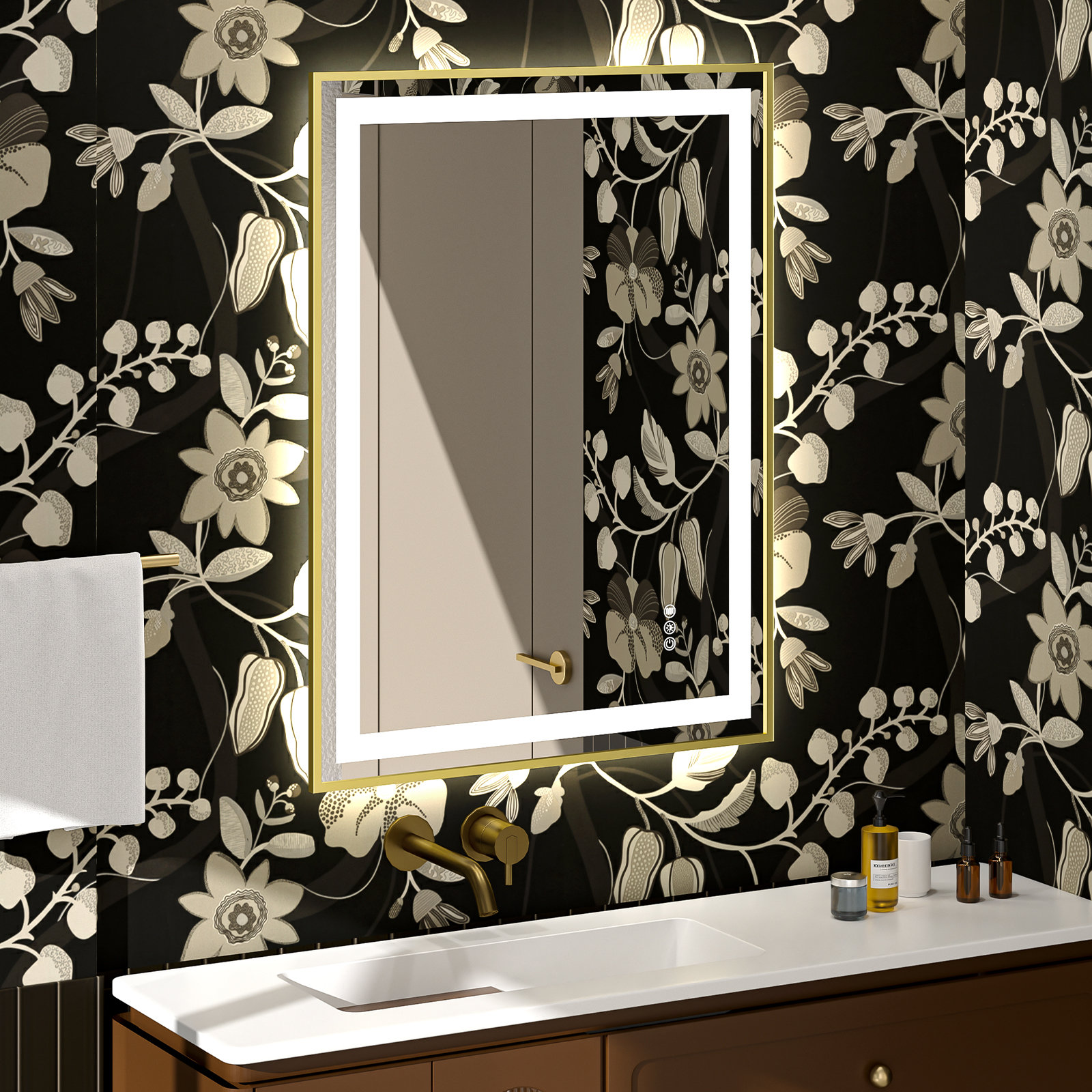 Mercer41 Aluminum Golden Framed Bathroom Vanity Mirror Dimmable LED ...