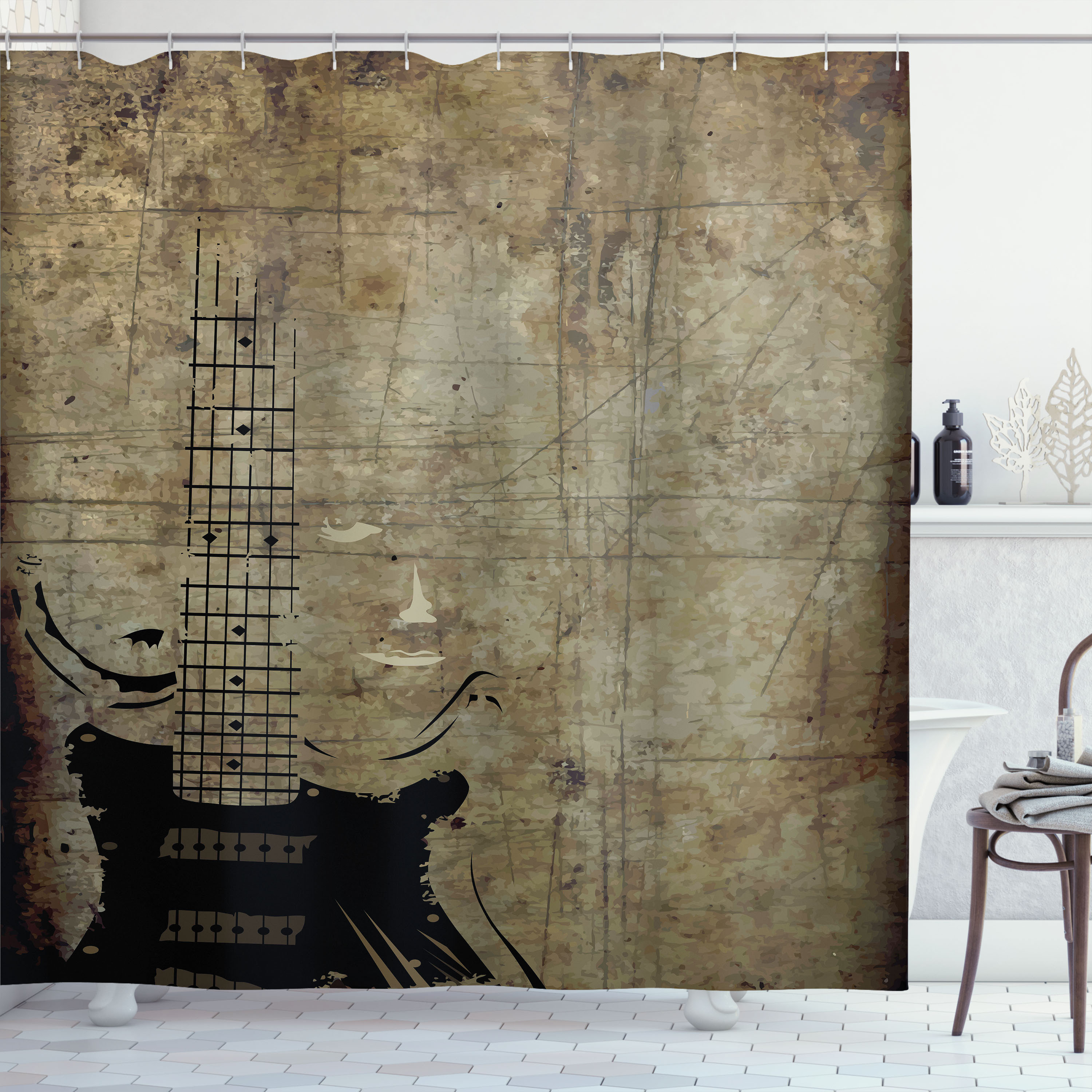 East Urban Home Guitar Shower Curtain Faded Instrument Design Pale ...
