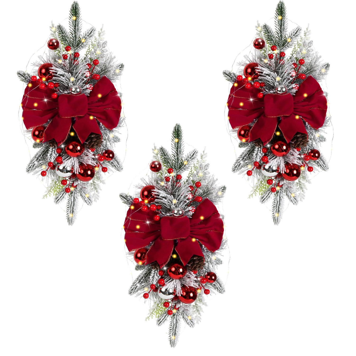 World Menagerie 3Pcs 24 Inch Cordless Christmas Swag Garland Prelit ...