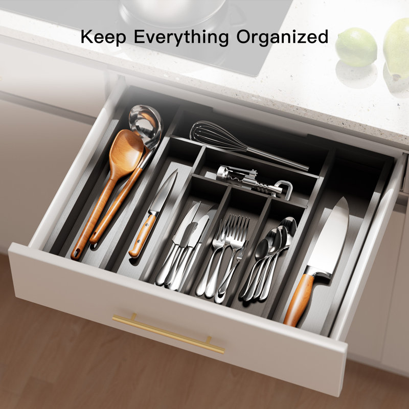 Rebrilliant Luzius Bamboo Adjustable Expandable 8 Slot Flatware Drawer ...