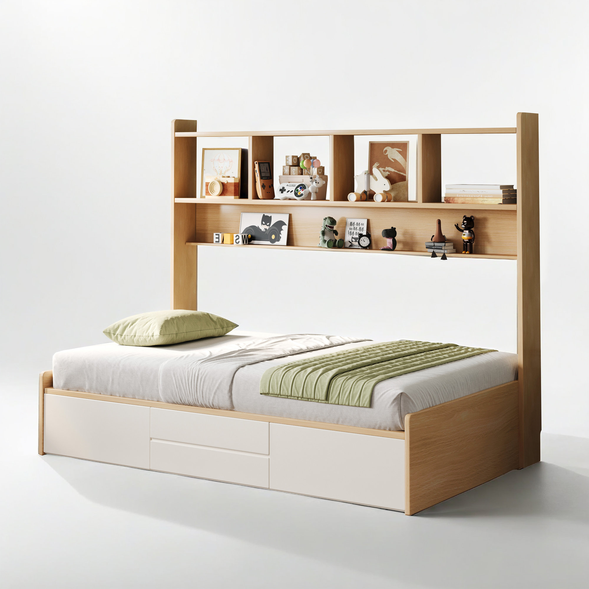 Hokku Designs Modern Storage Bed With 64" Tall Headboard Bookshelf And ...