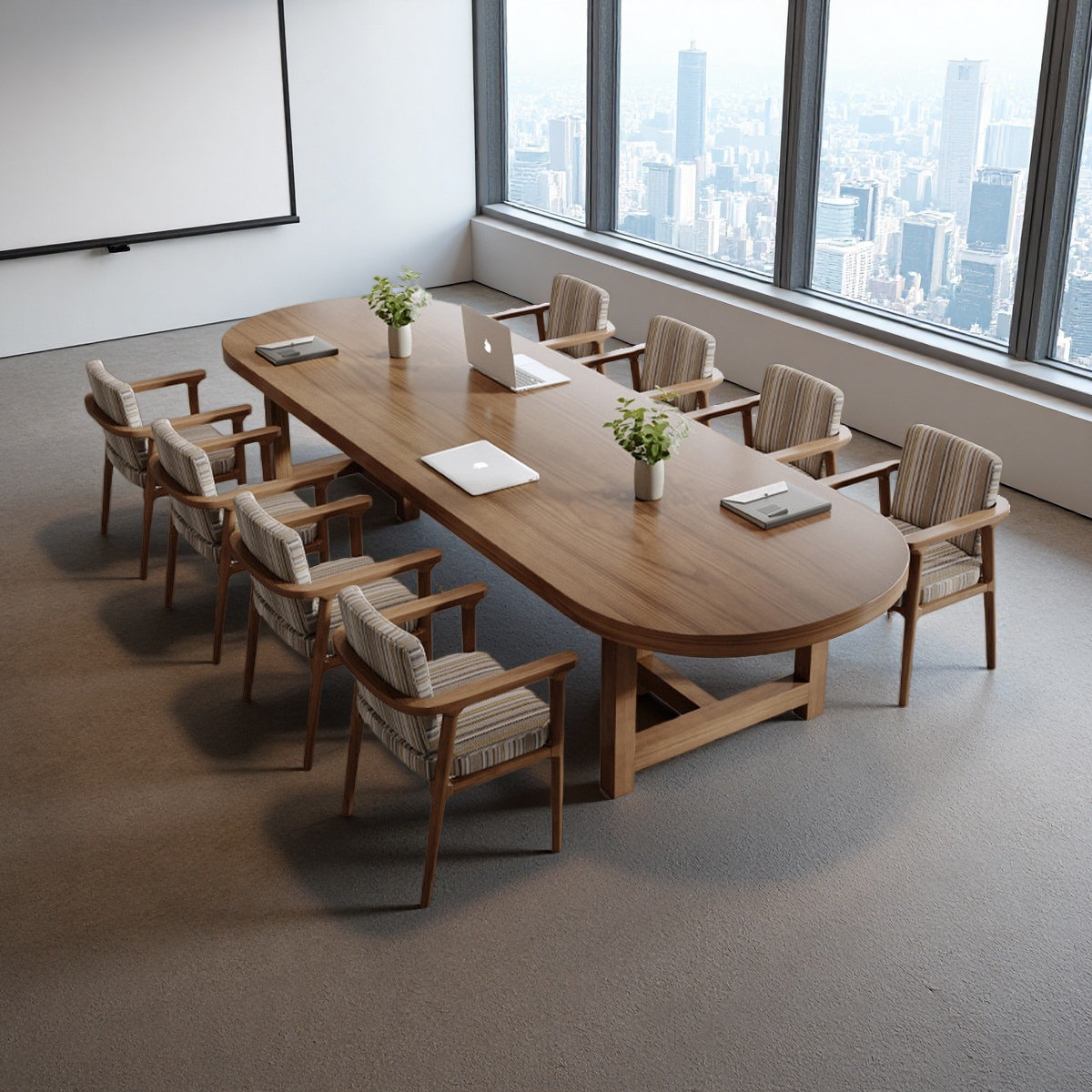 Inbox Zero Elegant Brown Oval Solid Pine Conference Table | Wayfair