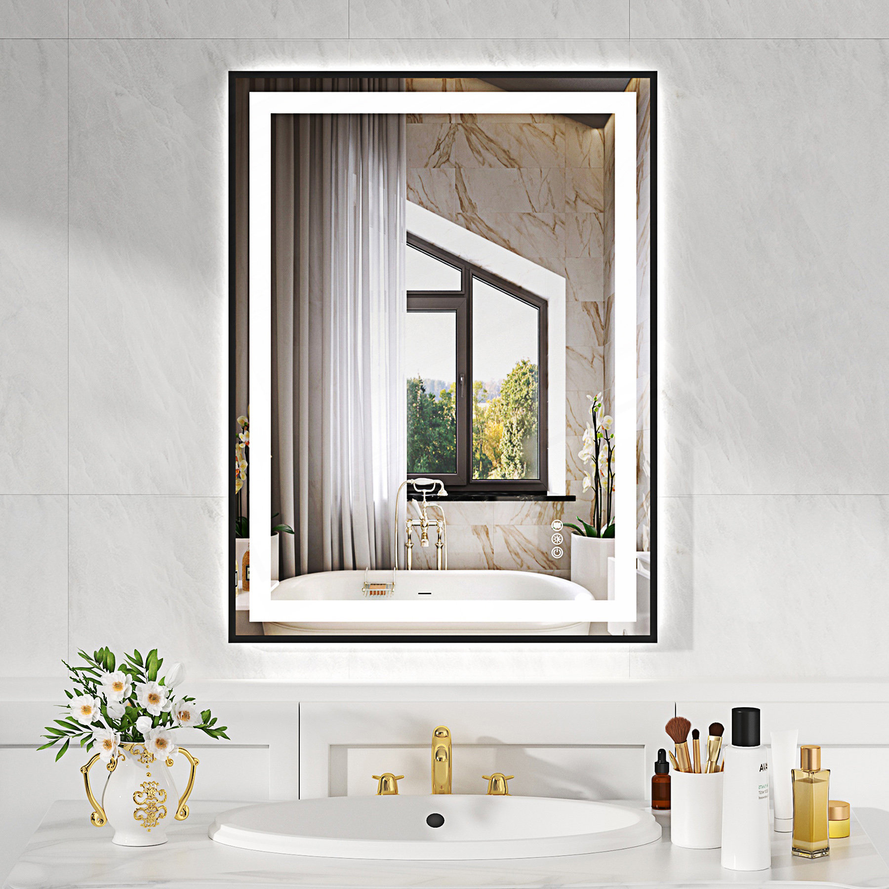 Ivy Bronx Black Tempered Mirrordual Led Light Stripsfront And Back ...