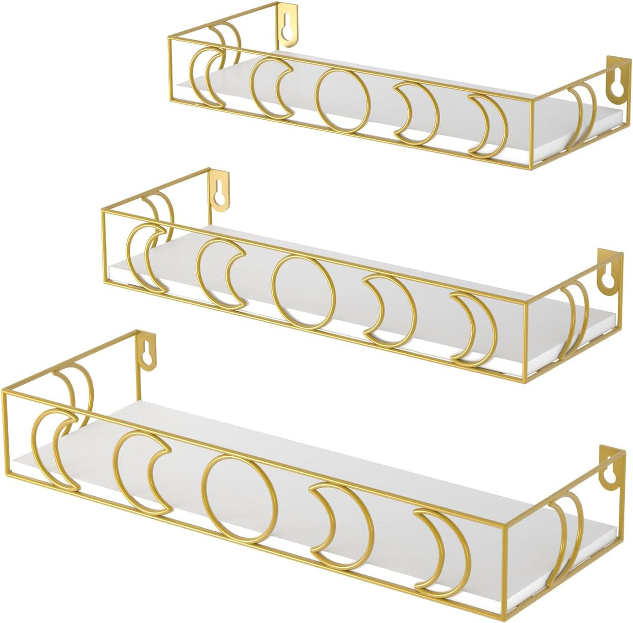 Mercer41 Moon Phase Floating Shelves White Gold, Set Of 3 Small ...