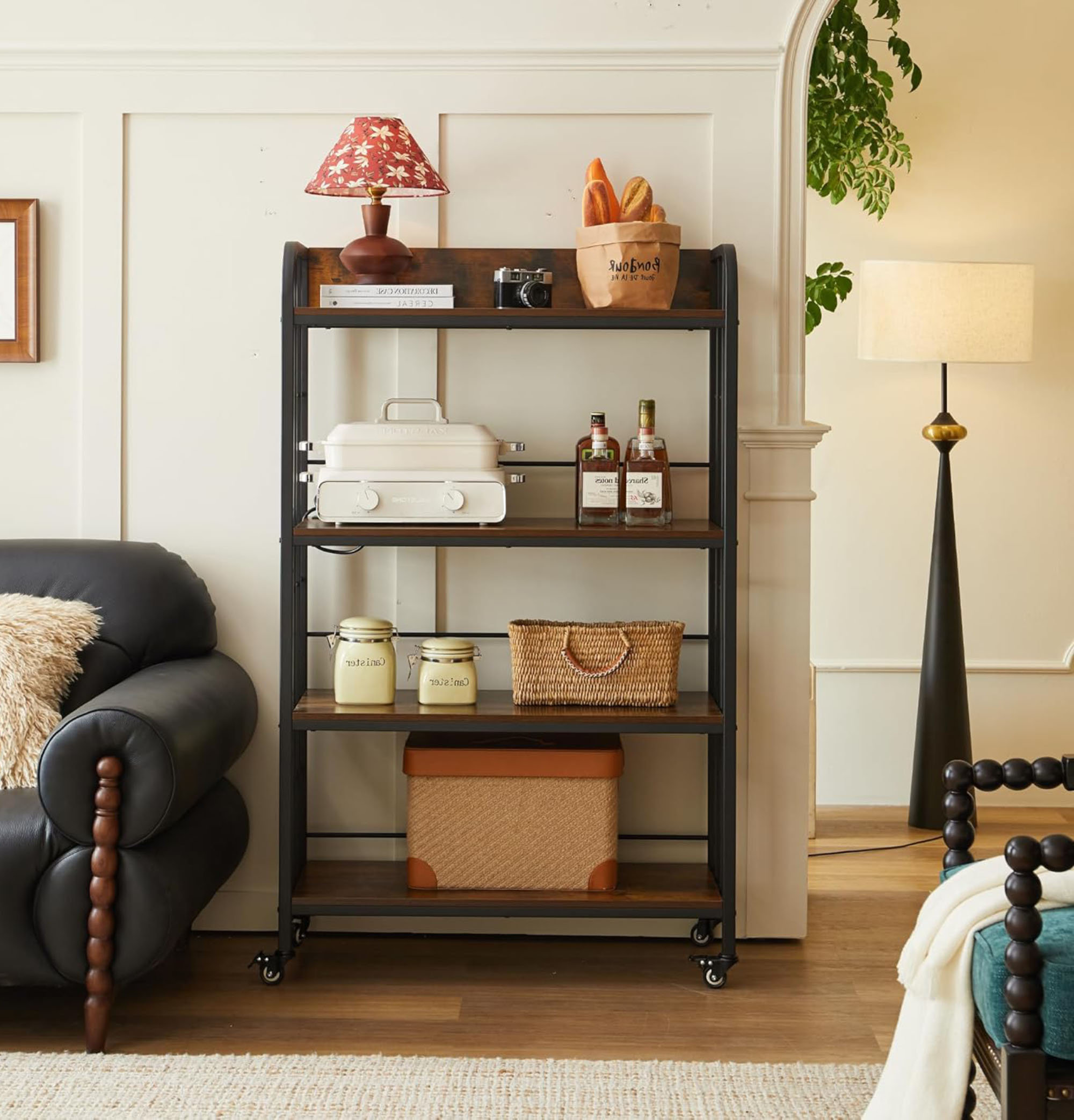 17 Stories 4 Tiers Microwave Cart,Adjustable Bakers Rack With Power ...