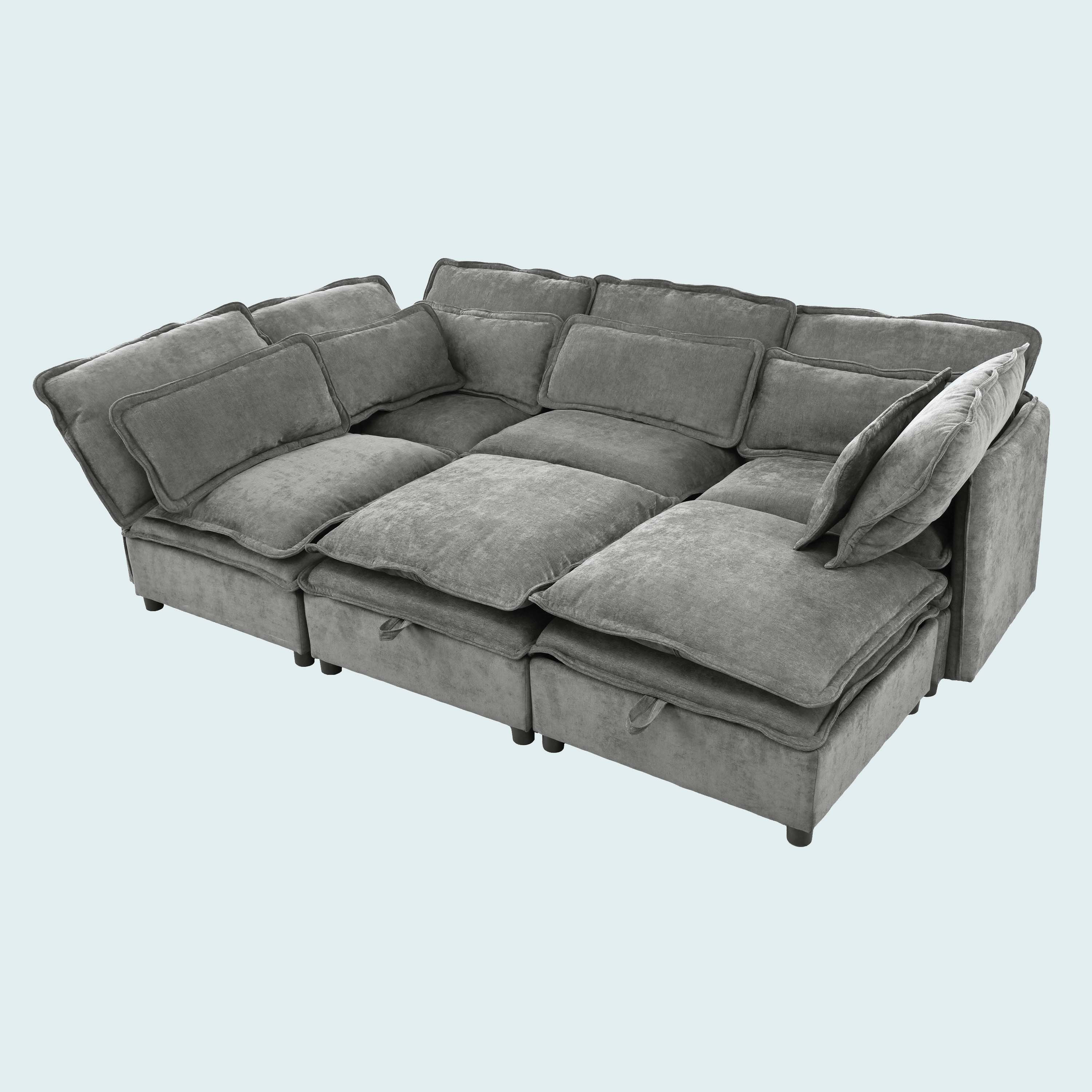 Hokku Designs Double-Layer Cushion Modern Large U-Shaped Modular Sofa ...