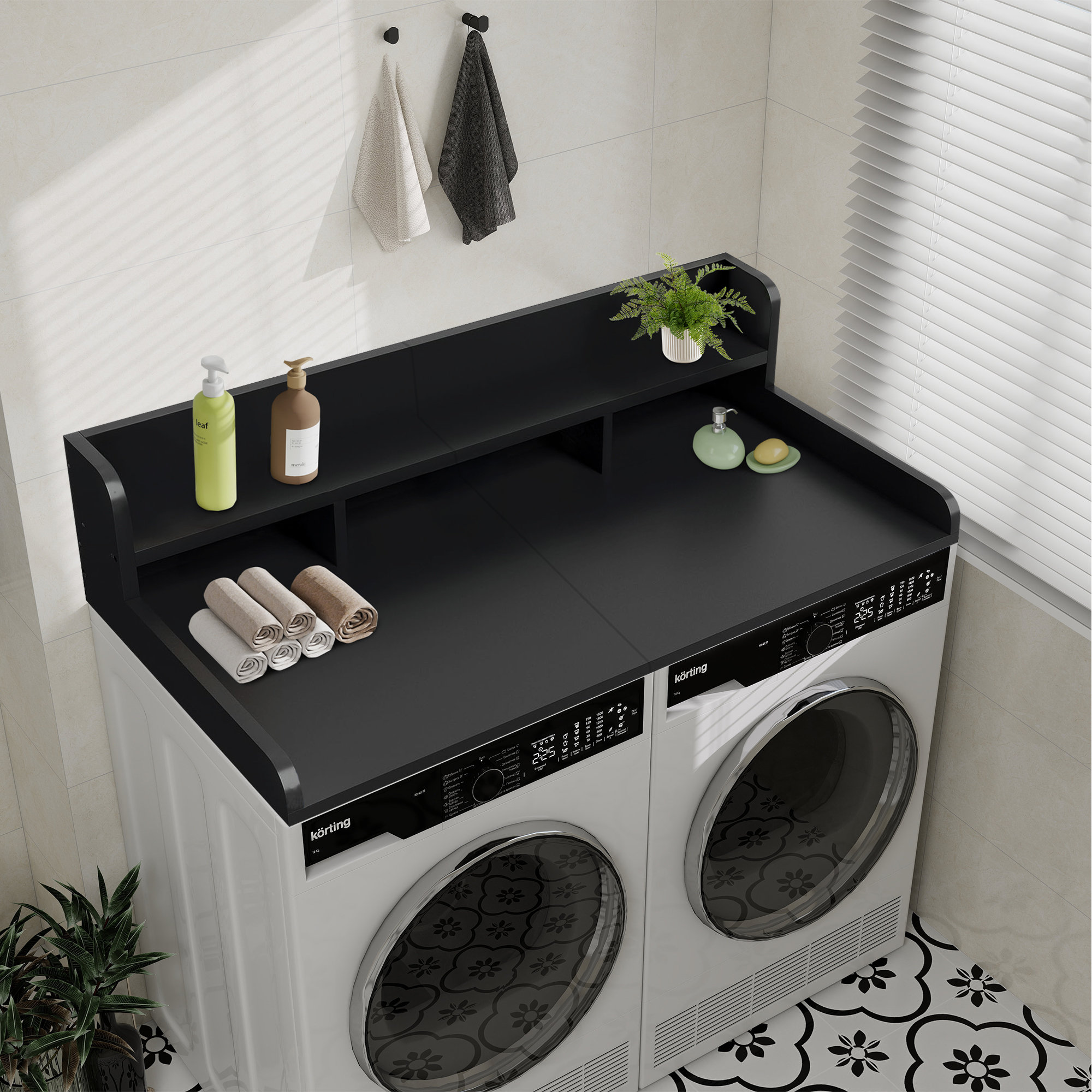 Junmei Washer Dryer Countertop With Shelf,2-tier Laundry Room Wood ...