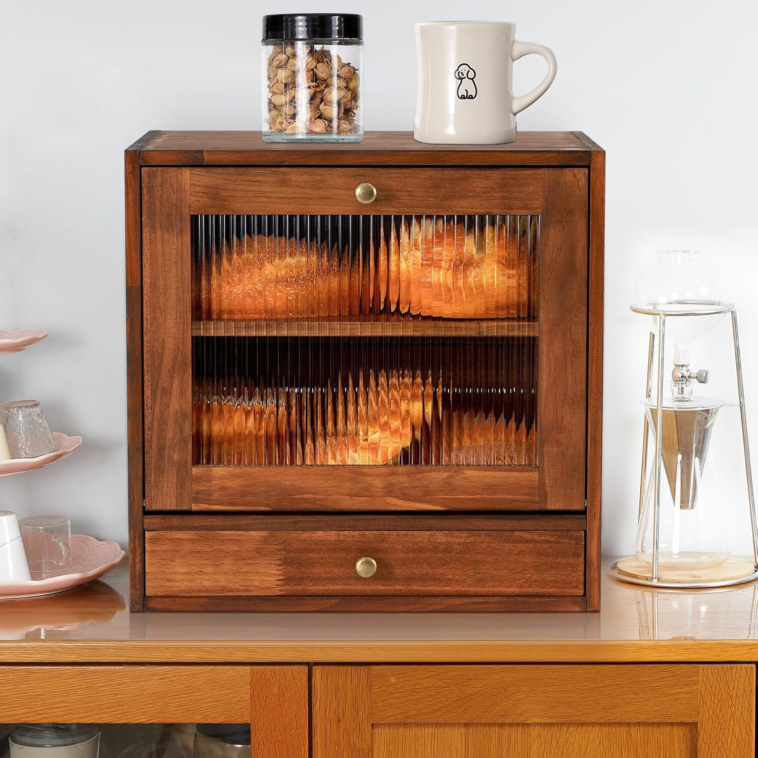 Loon Peak® Bread Box For Kitchen Countertop Bin 2 Layer Wooden Bread ...